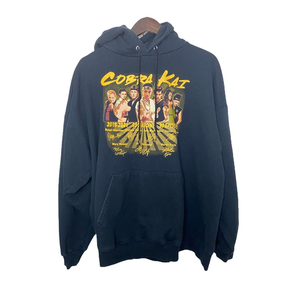 Hanes | Shirts | Cobra Kai Series Promo Actors Signatures Hanes Black Sweatshirt Size 2xl | Poshmark